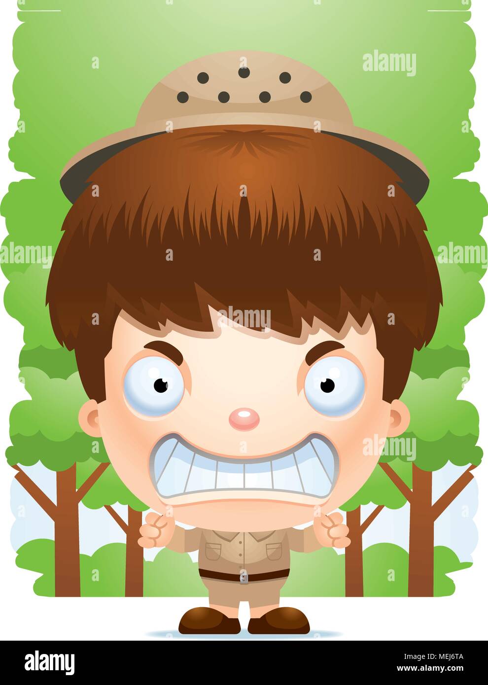 A cartoon illustration of a boy explorer looking angry Stock Vector ...