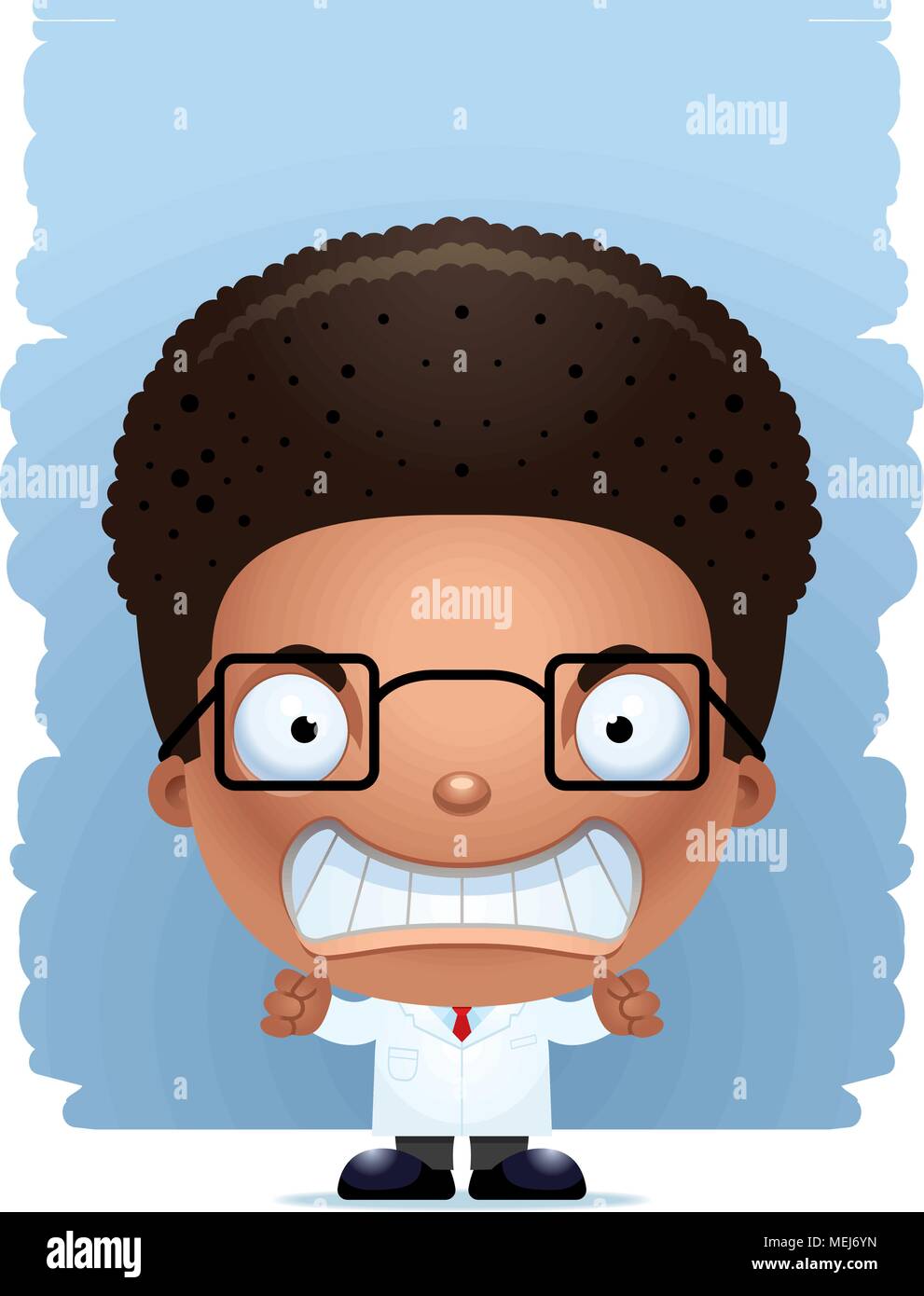 A cartoon illustration of a boy scientist with an angry expression ...