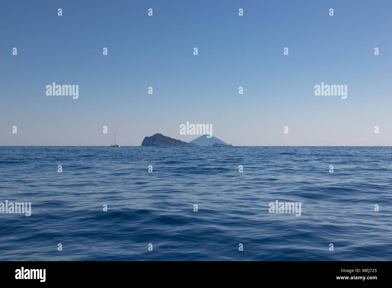 View of the Aeolian islands Panarea and Stromboli shot over the horizon ...