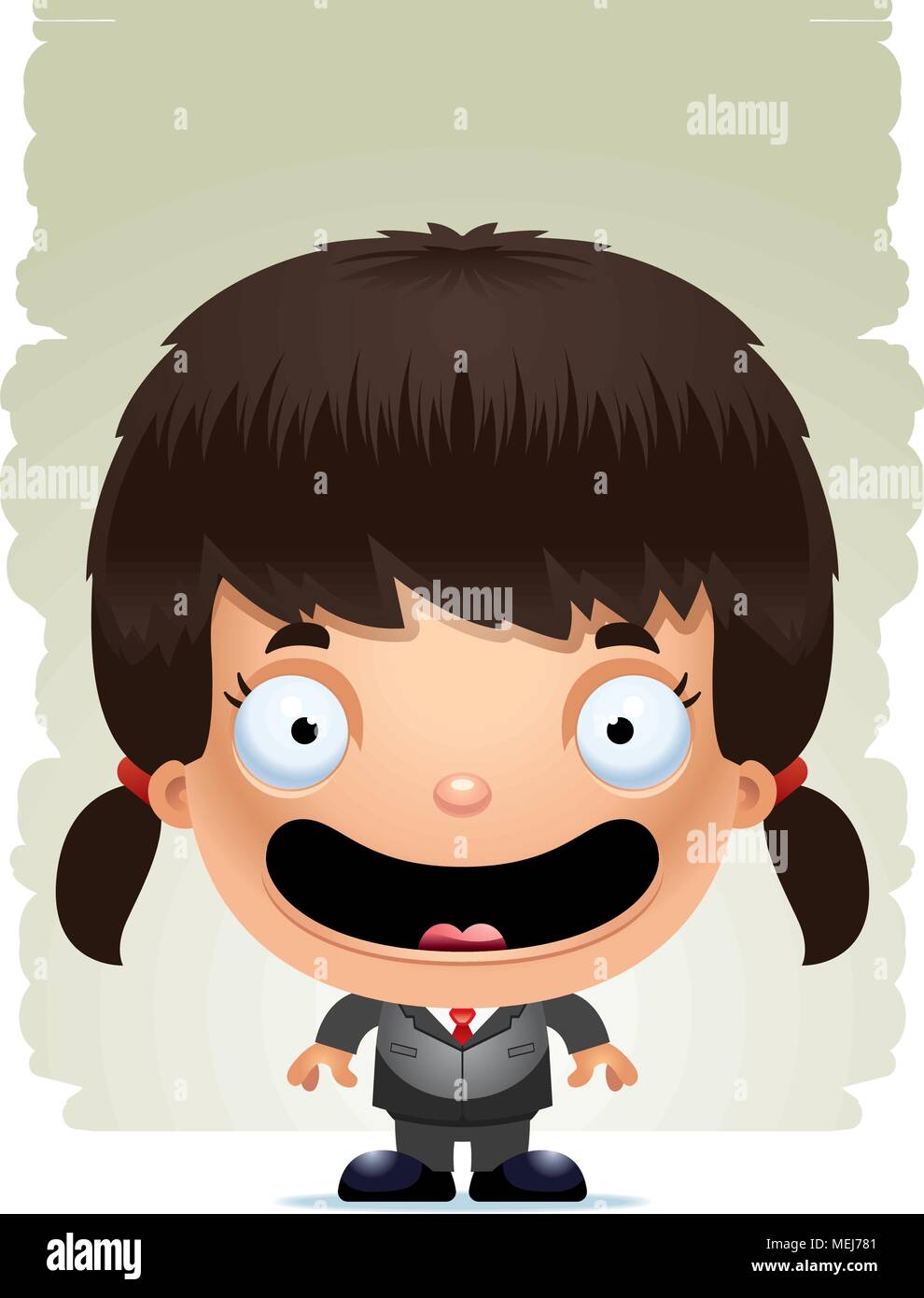 A cartoon illustration of a girl in a suit standing and smiling Stock ...