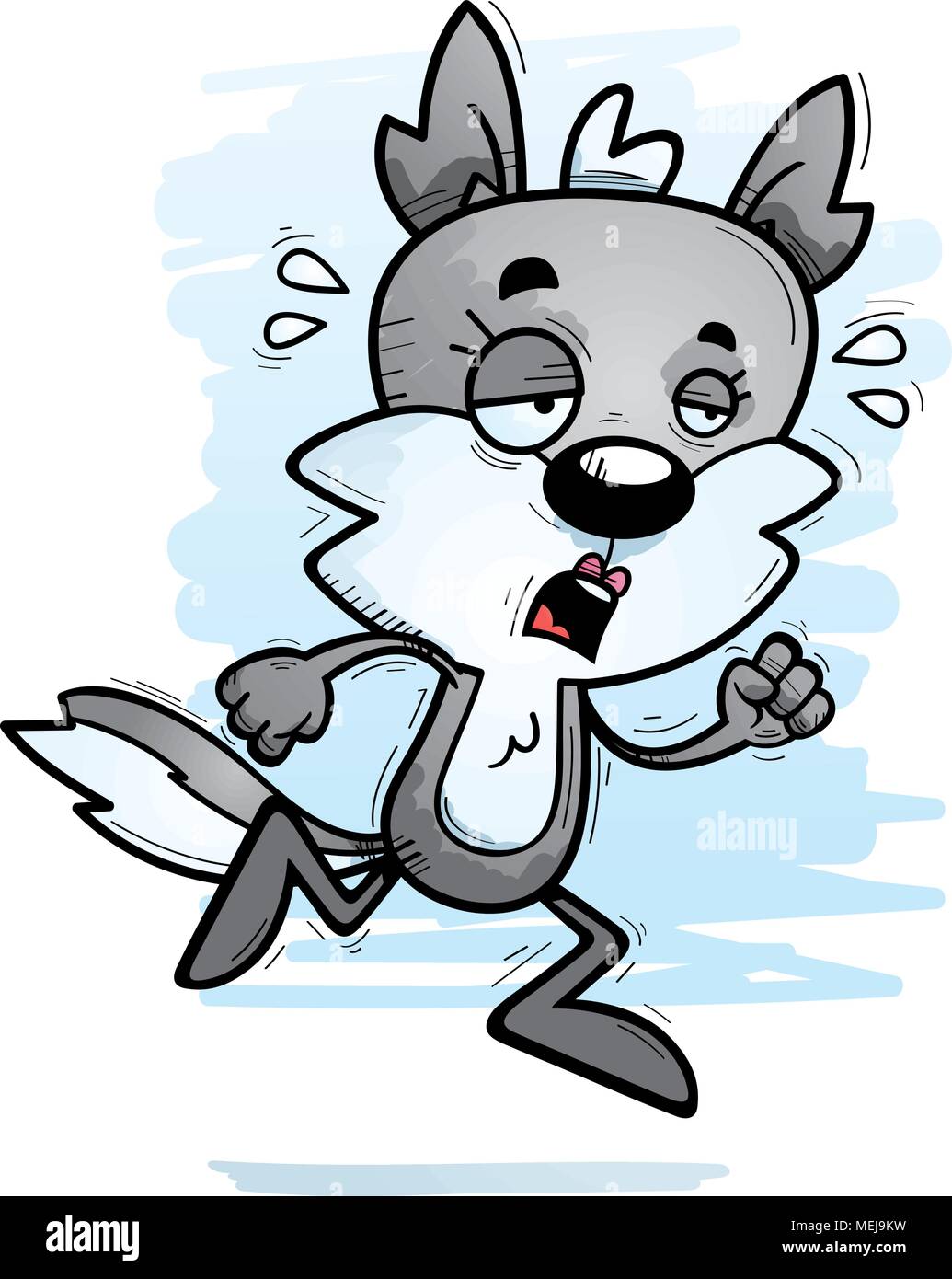 A cartoon illustration of a female wolf running and looking exhausted ...