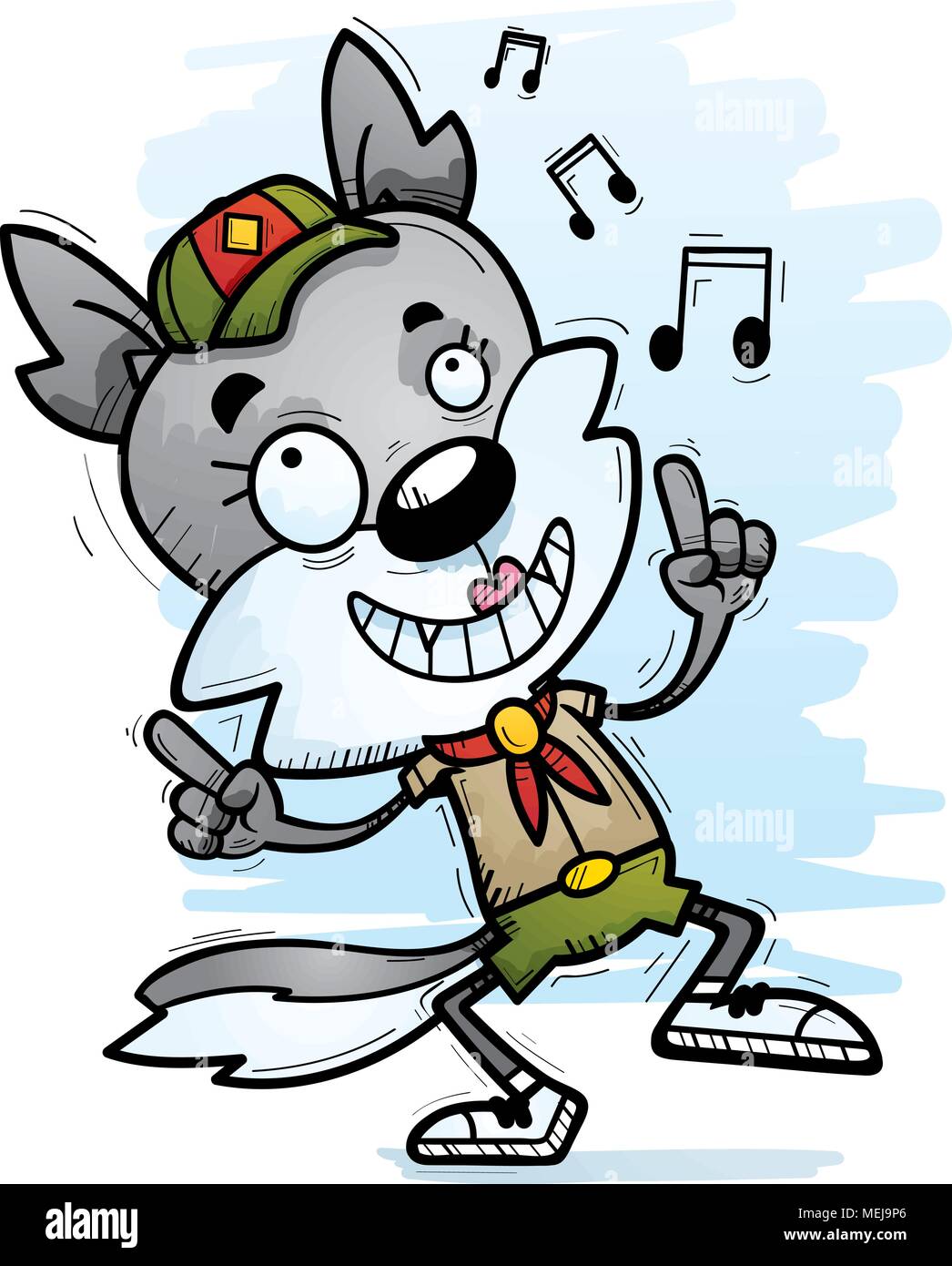 A cartoon illustration of a female wolf scout dancing Stock Vector ...