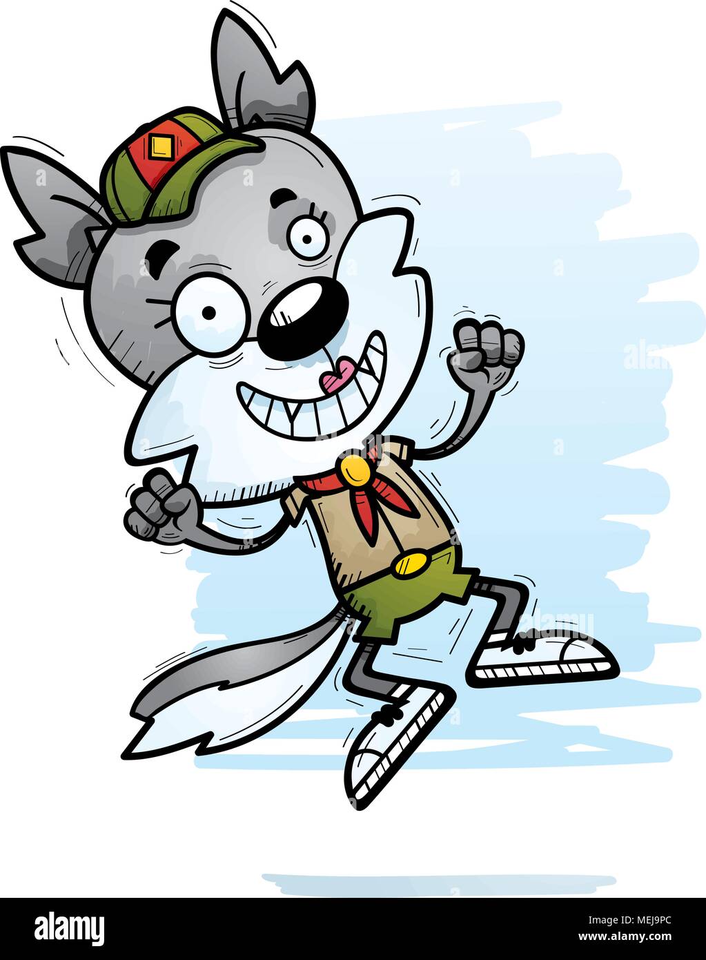 A cartoon illustration of a female wolf scout jumping Stock Vector ...