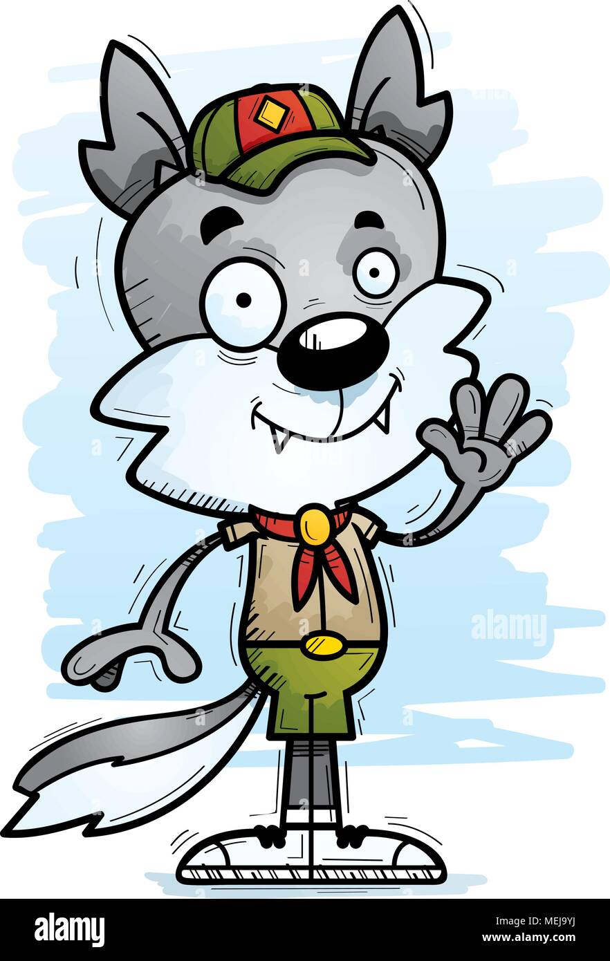 A cartoon illustration of a male wolf scout waving Stock Vector Image ...