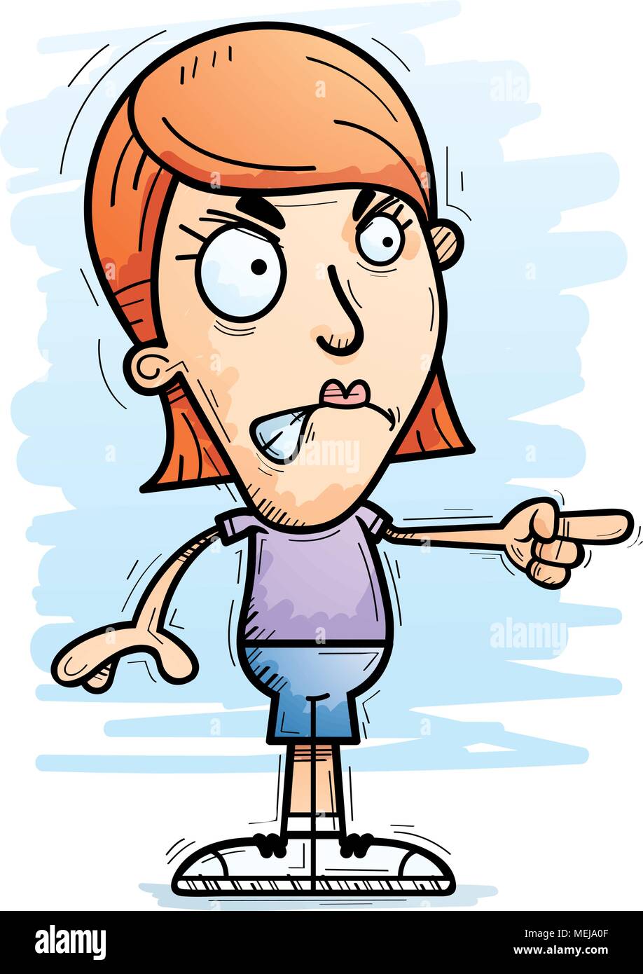 A cartoon illustration of a woman looking angry and pointing Stock ...