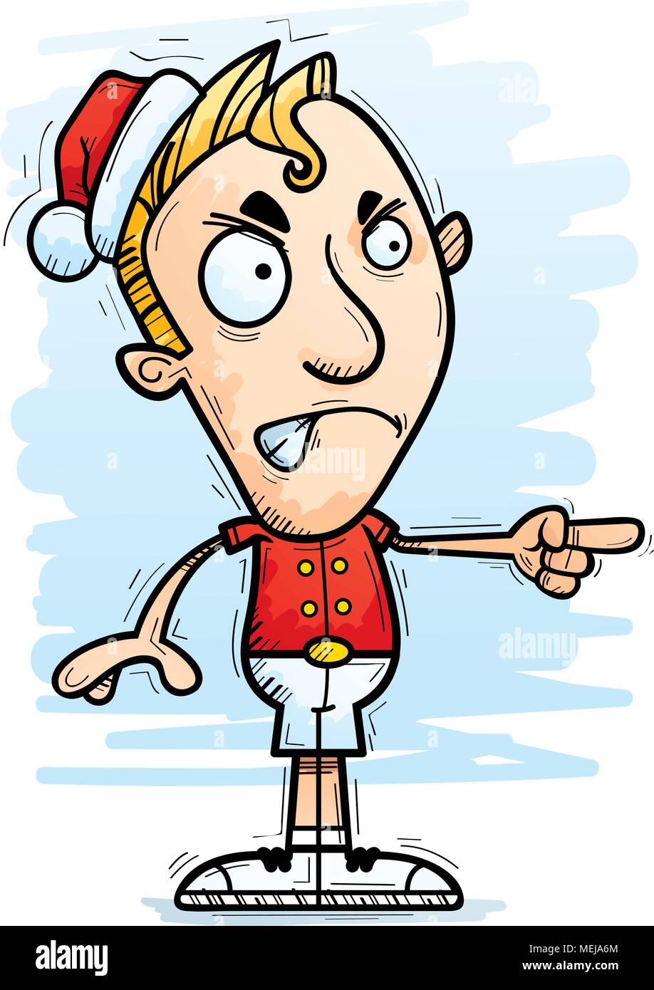 A cartoon illustration of a Christmas elf looking angry and pointing ...