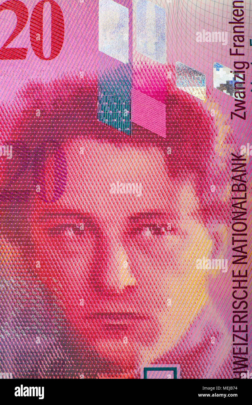 Swiss banknotes - a collection of old and new twenty franc notes. Cash ...