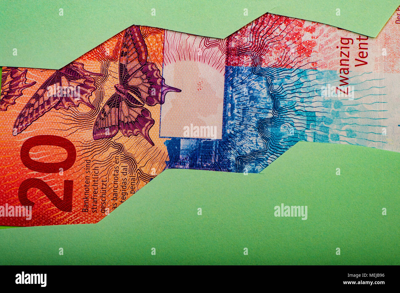 Swiss banknotes - a collection of old and new twenty franc notes. Cash ...