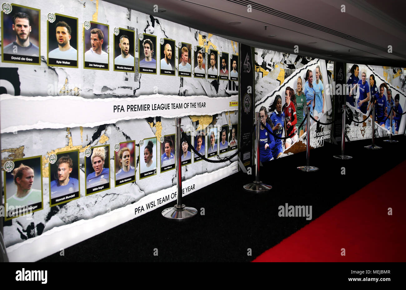 Boards displaying winners during the 2018 PFA Awards at the Grosvenor ...