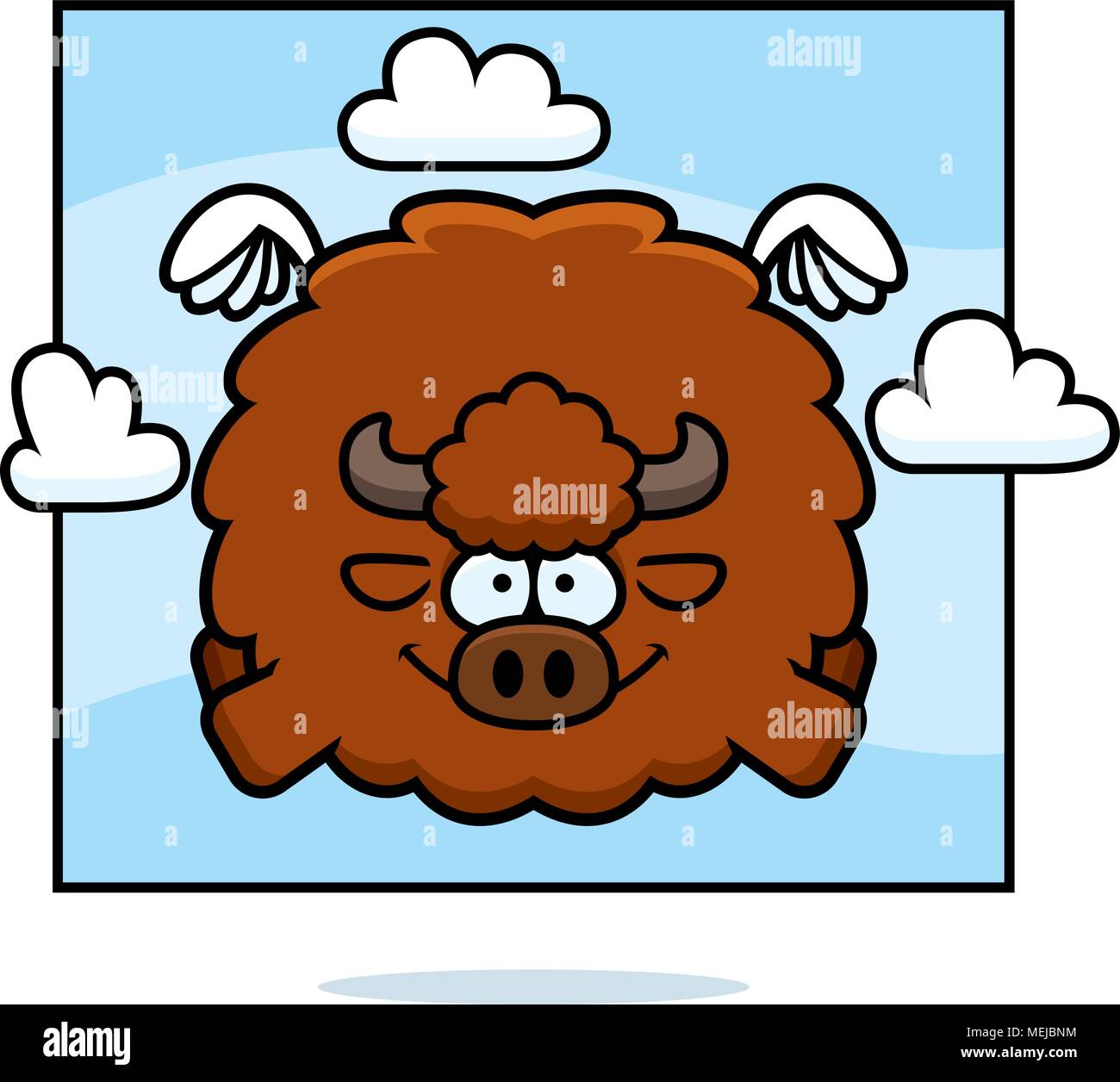 A cartoon illustration of a buffalo flying in the sky Stock Vector ...