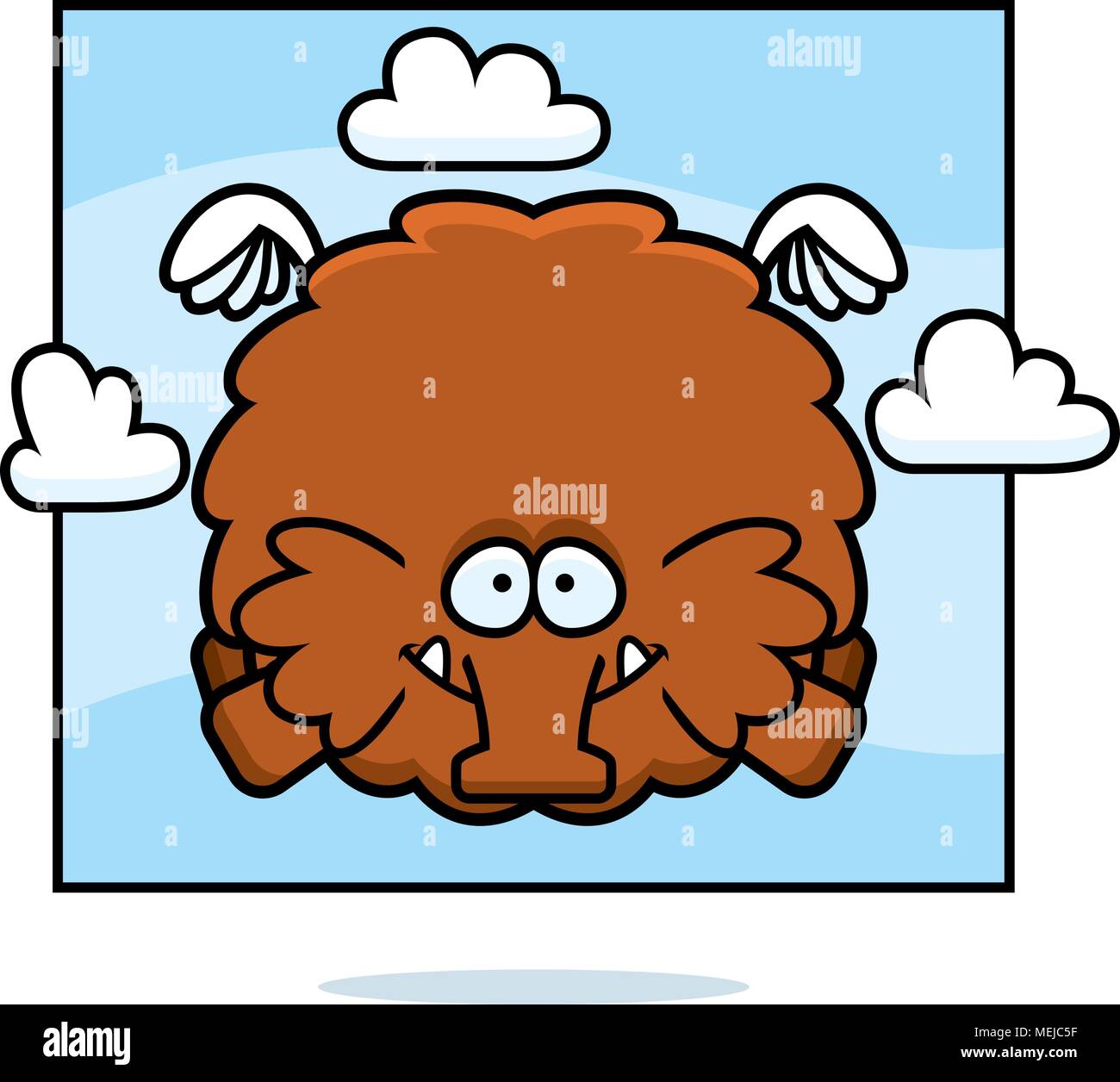 A cartoon illustration of a woolly mammoth flying in the sky Stock ...
