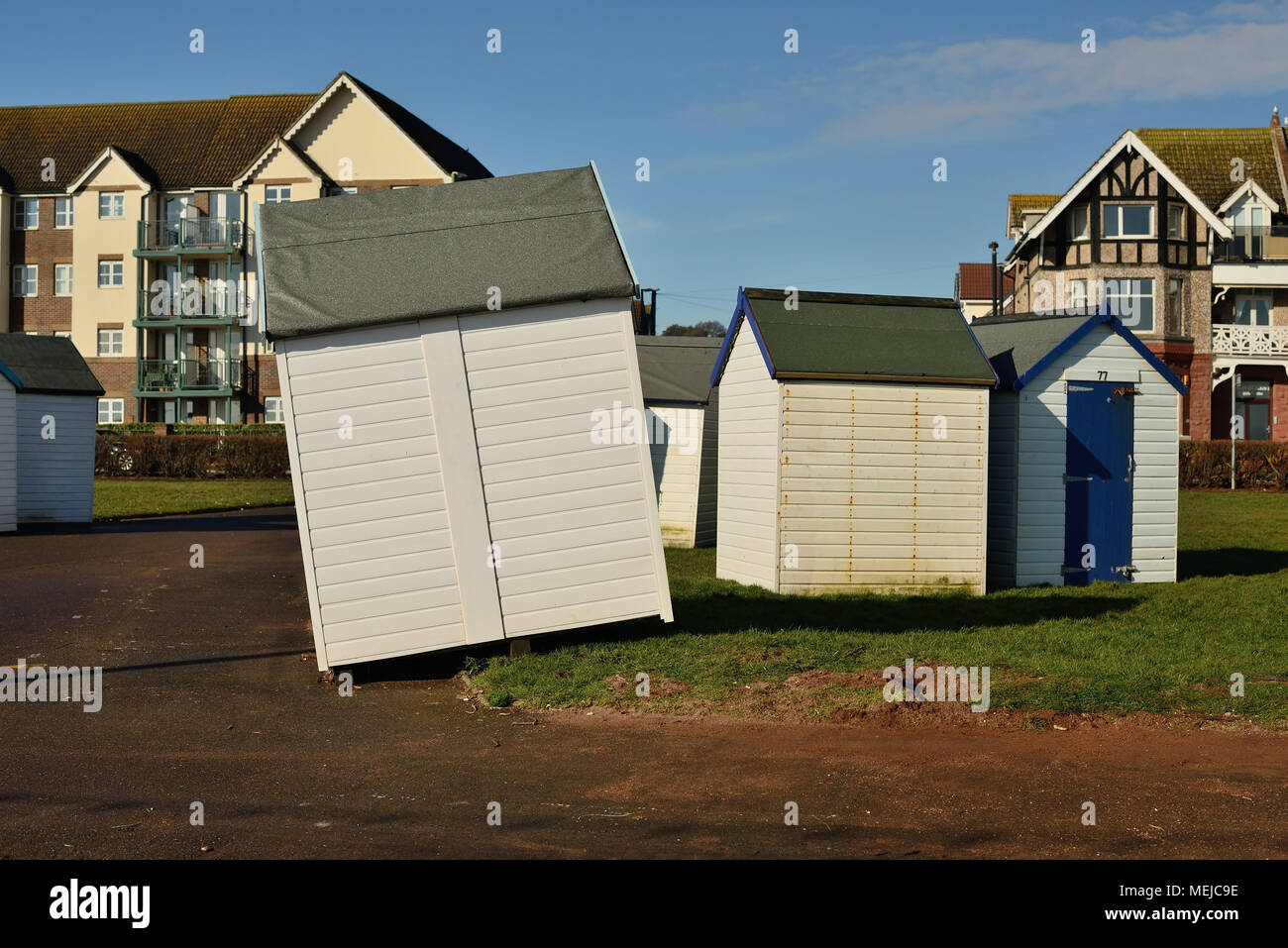Storm damage beach huts hi-res stock photography and images - Alamy