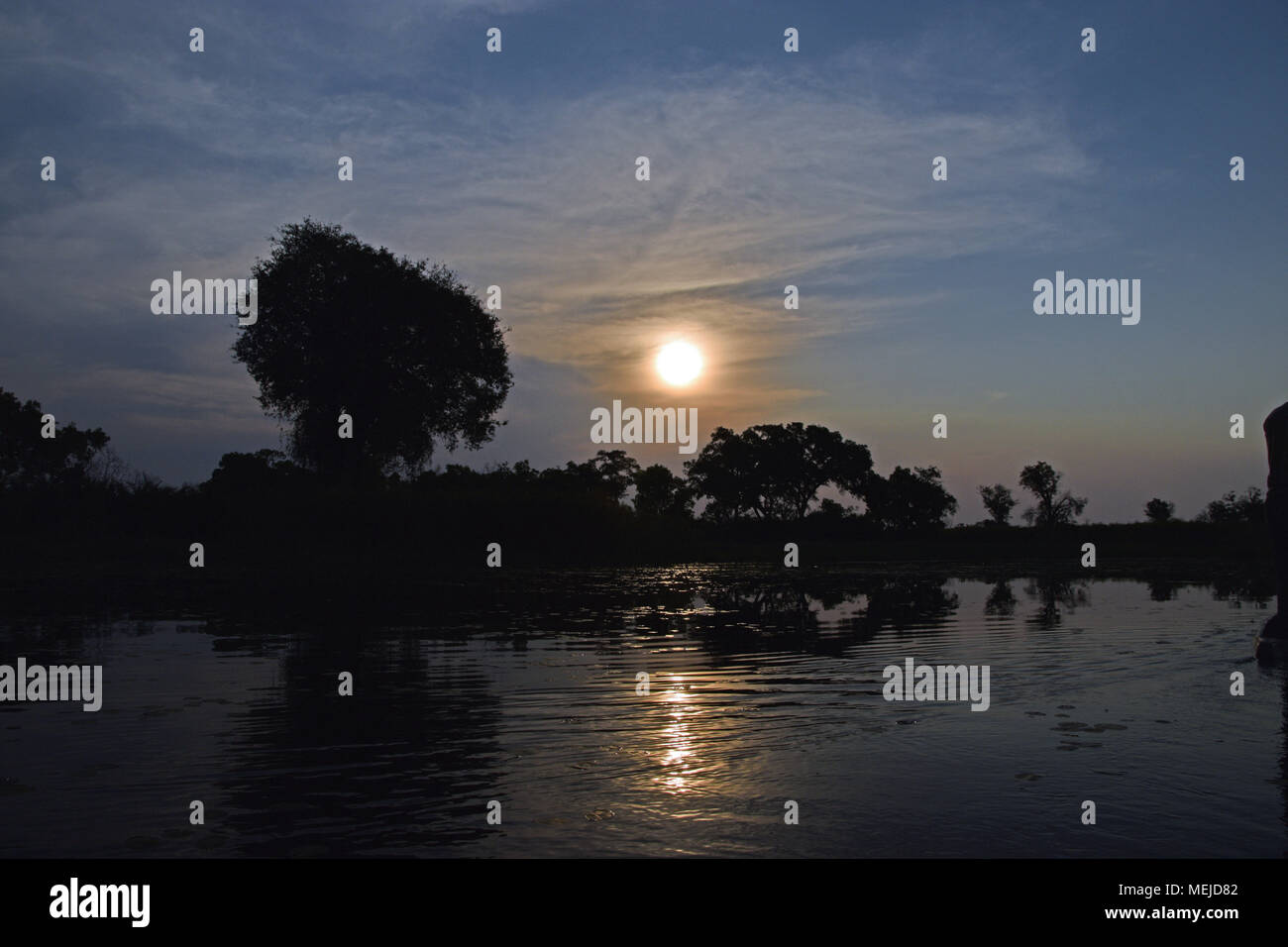 Sunset on Okavango Delta Stock Photo - Alamy