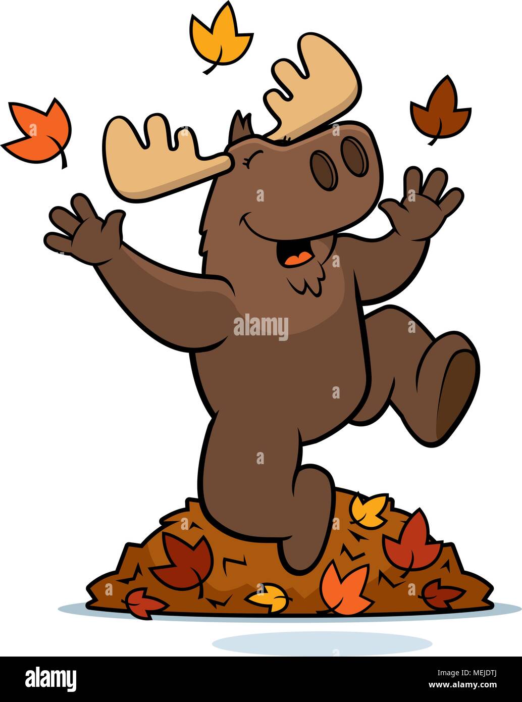 A cartoon illustration of a moose jumping in autumn leaves Stock Vector ...