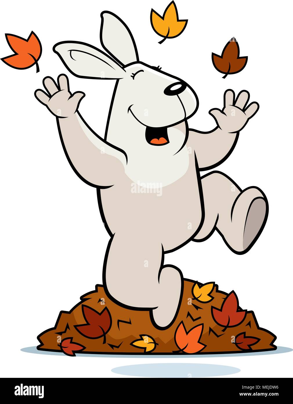A cartoon illustration of a rabbit jumping in autumn leaves Stock ...