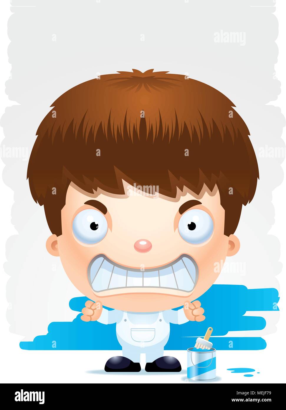 A cartoon illustration of a boy painter with an angry expression Stock ...