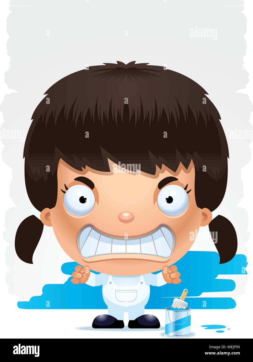 A cartoon illustration of a girl painter with an angry expression Stock ...