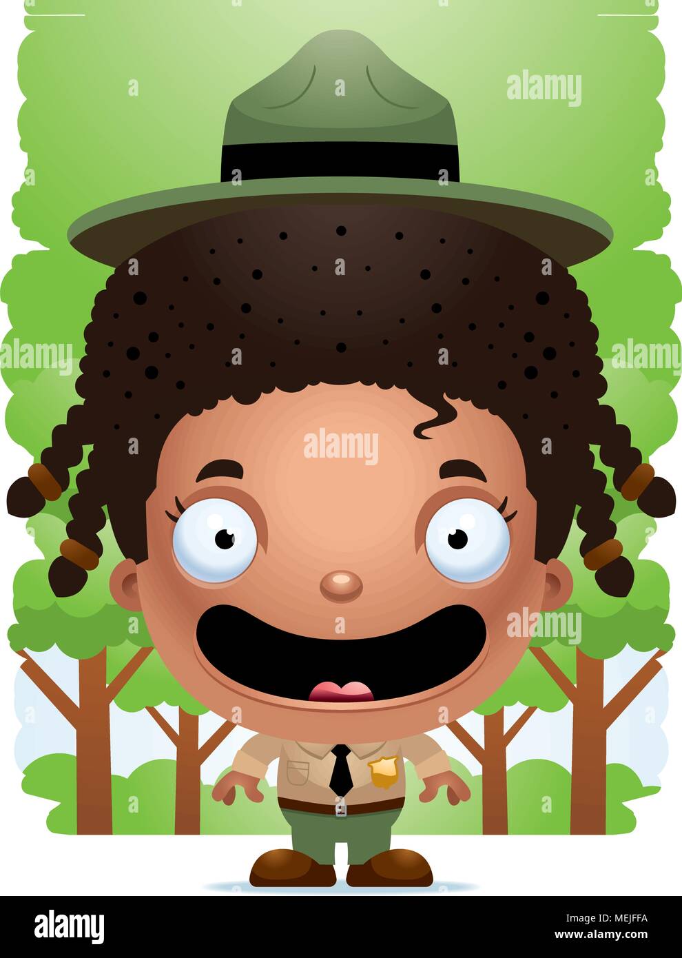 A cartoon illustration of a girl park ranger standing and smiling Stock ...