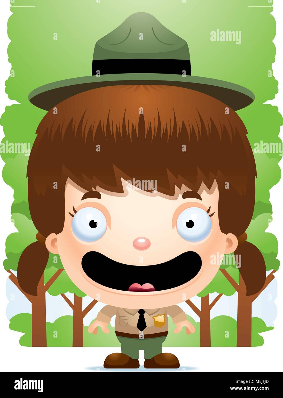 A cartoon illustration of a girl park ranger standing and smiling Stock ...