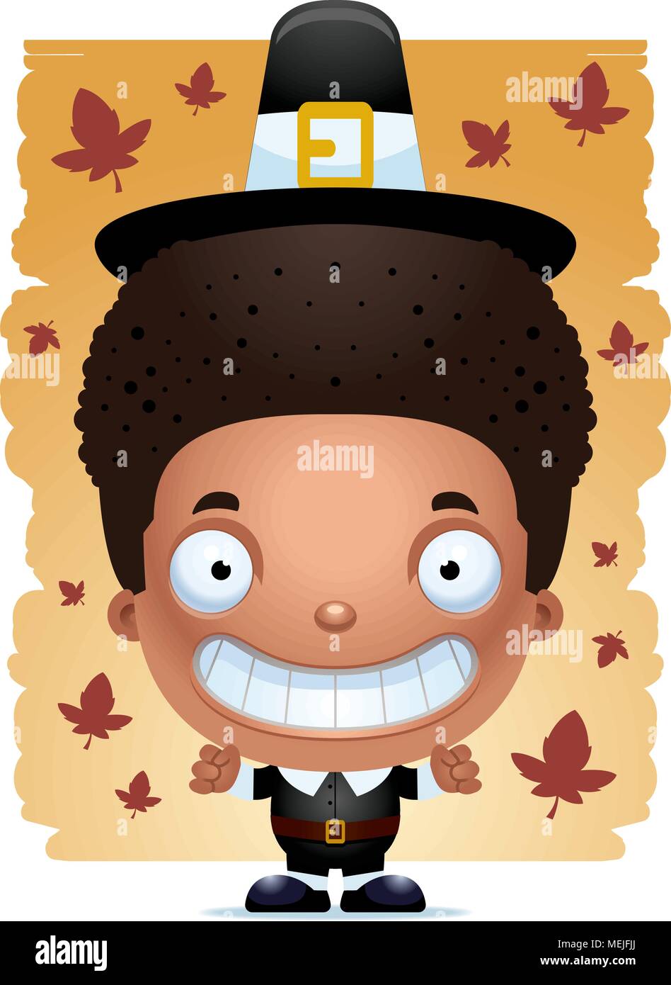 A cartoon illustration of a boy pilgrim standing and smiling Stock ...
