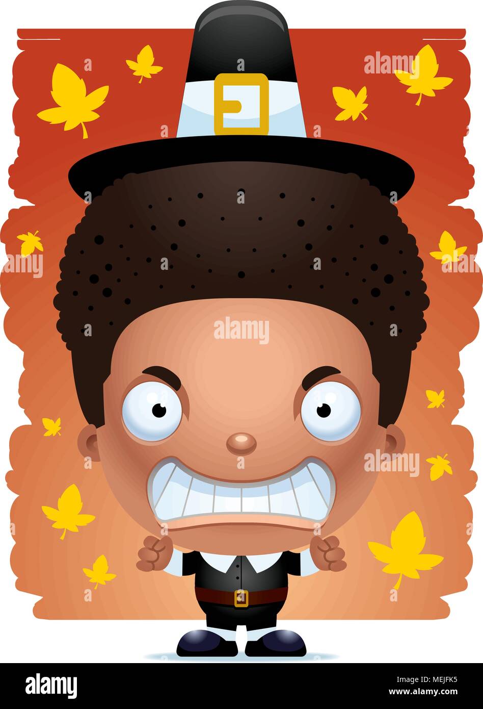A cartoon illustration of a boy pilgrim looking angry Stock Vector ...