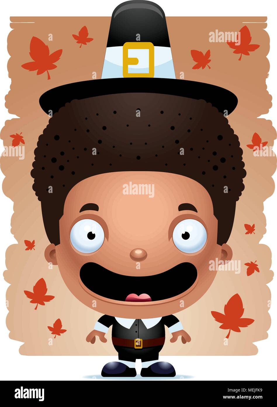 A cartoon illustration of a boy pilgrim standing and smiling Stock ...