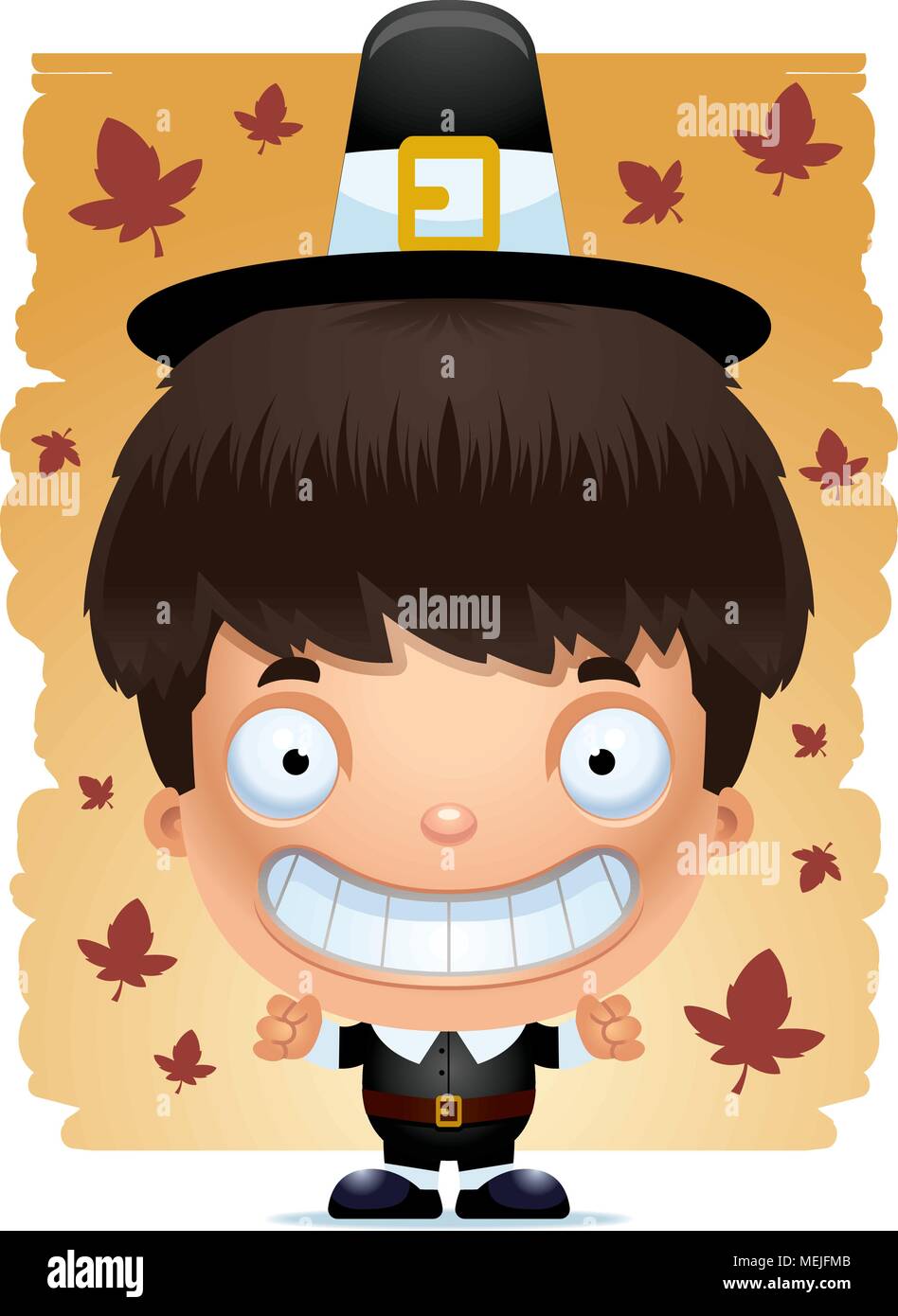 A cartoon illustration of a boy pilgrim standing and smiling Stock ...