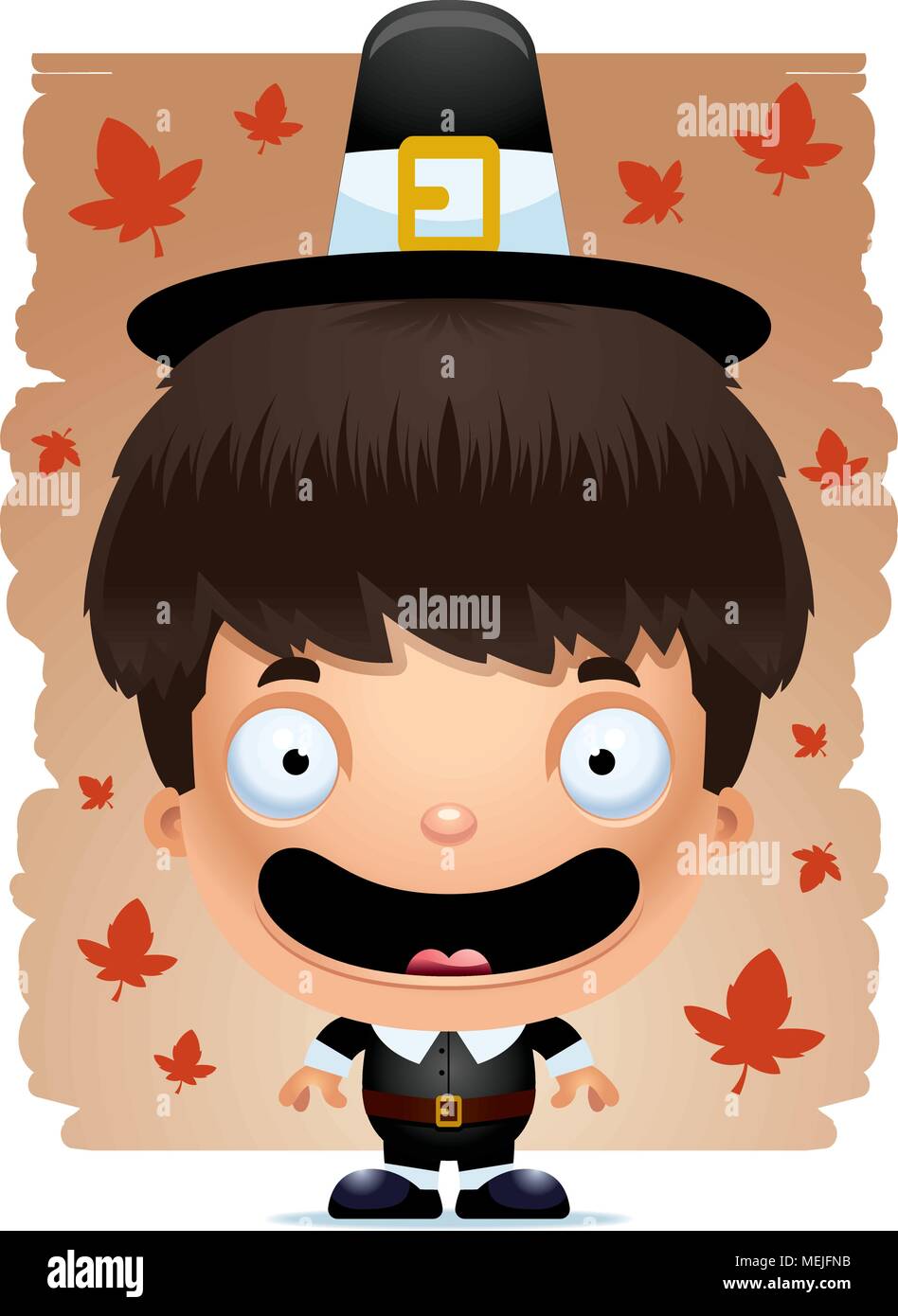 A cartoon illustration of a boy pilgrim standing and smiling Stock ...