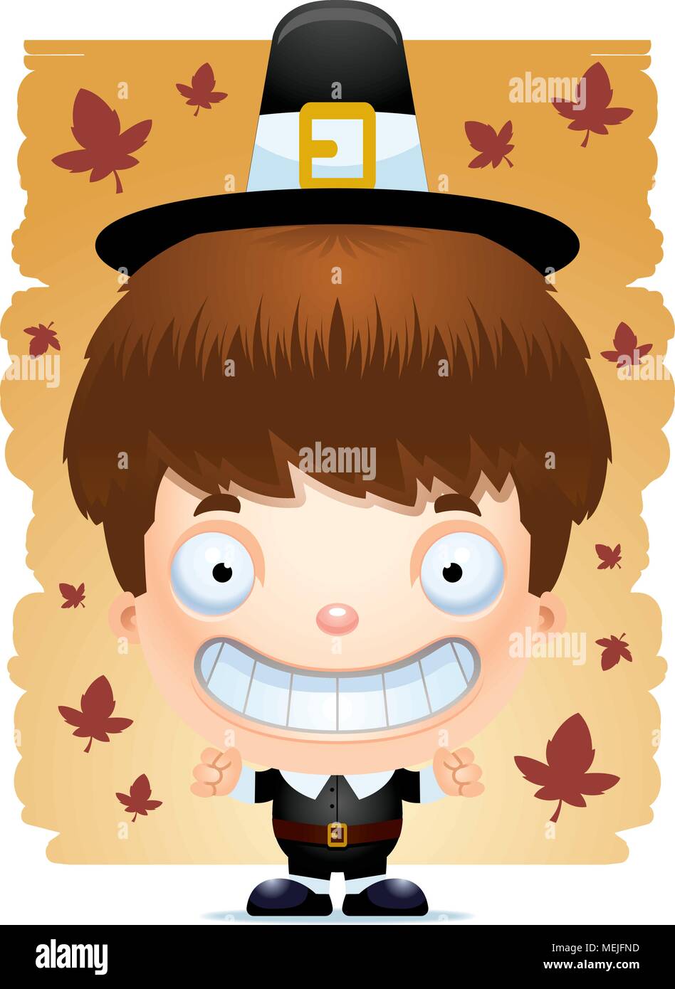 A cartoon illustration of a boy pilgrim standing and smiling Stock ...