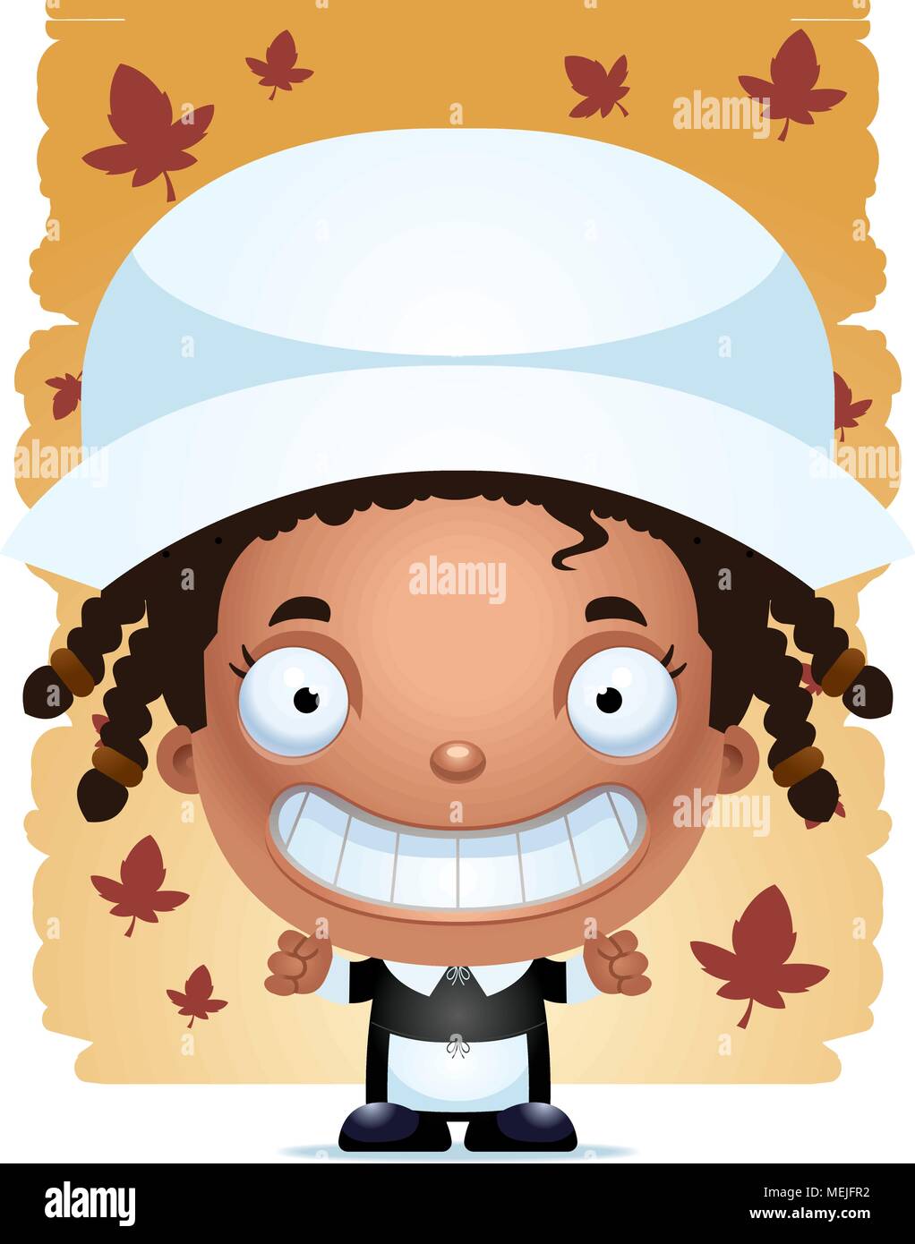 A cartoon illustration of a girl pilgrim standing and smiling Stock ...
