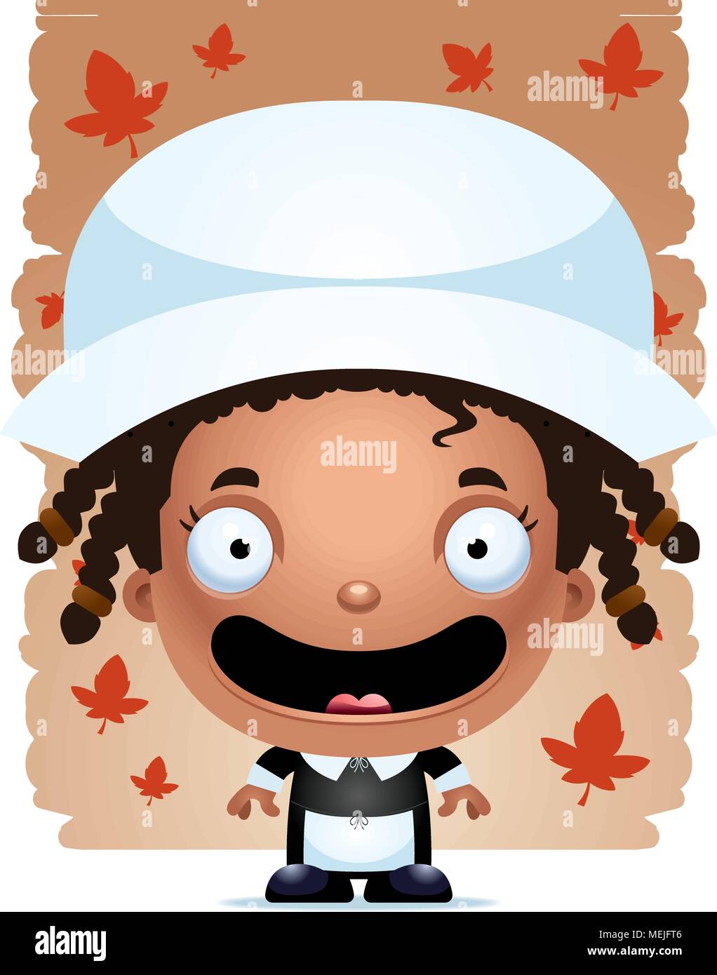 A cartoon illustration of a girl pilgrim standing and smiling Stock ...