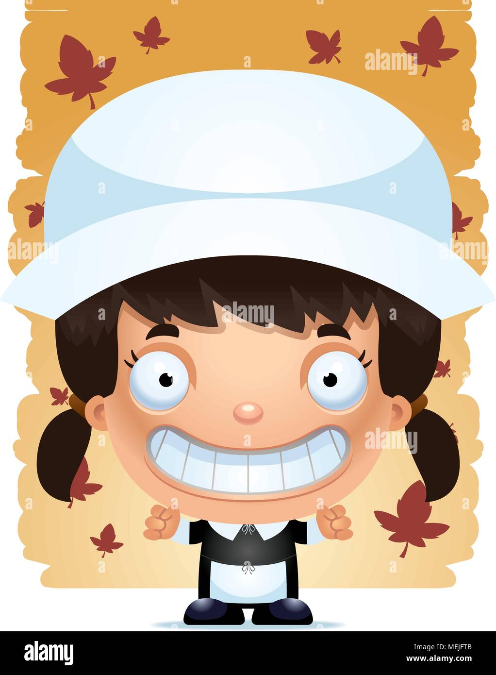 A cartoon illustration of a girl pilgrim standing and smiling Stock ...
