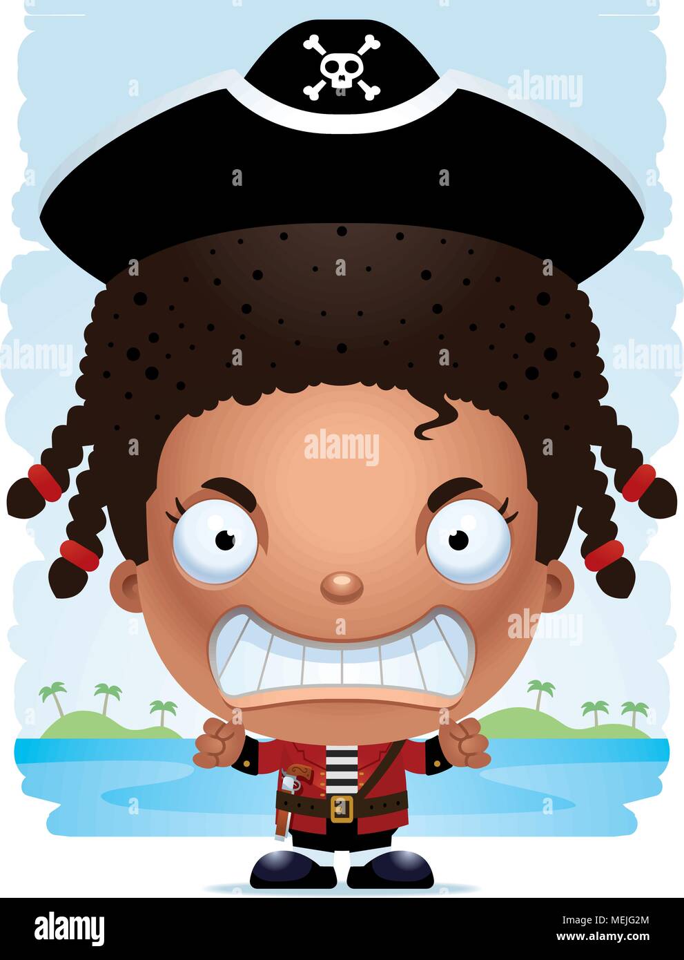 A cartoon illustration of a girl pirate with an angry expression Stock ...