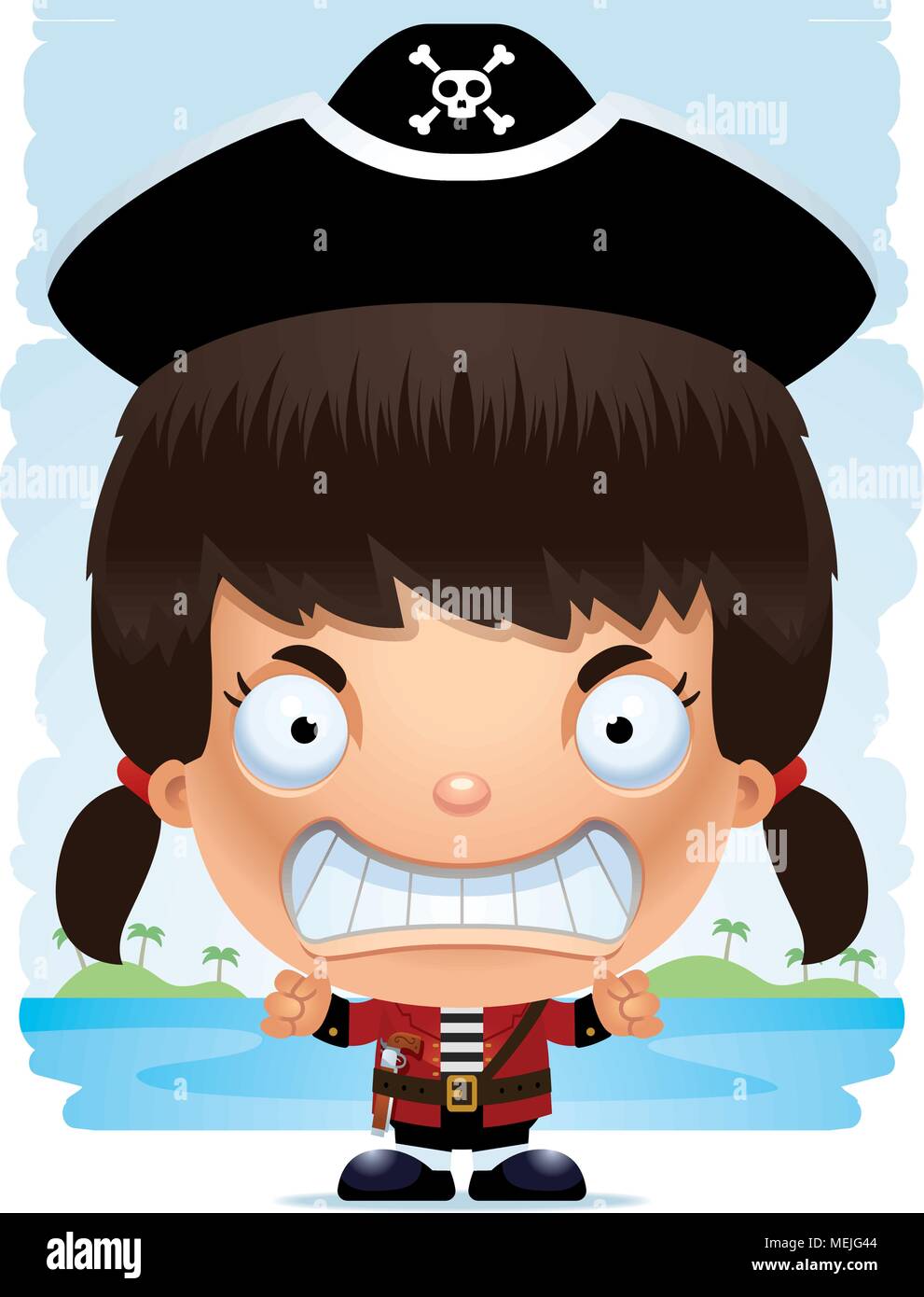 A cartoon illustration of a girl pirate with an angry expression Stock ...