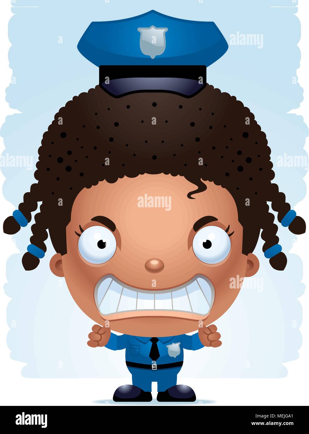A cartoon illustration of a girl police officer with an angry ...