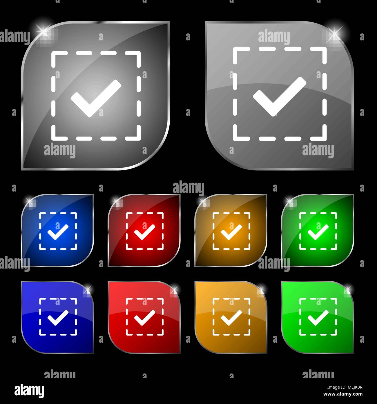 Check mark, tik icon sign. Set of ten colorful buttons with glare. Vector illustration Stock ...