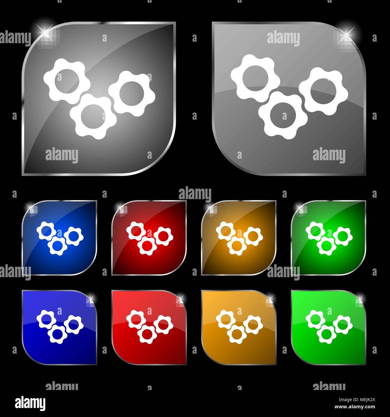 gears icon sign. Set of ten colorful buttons with glare. Vector ...