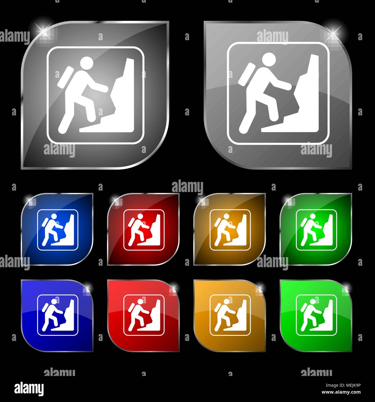rock climbing icon sign. Set of ten colorful buttons with glare. Vector ...