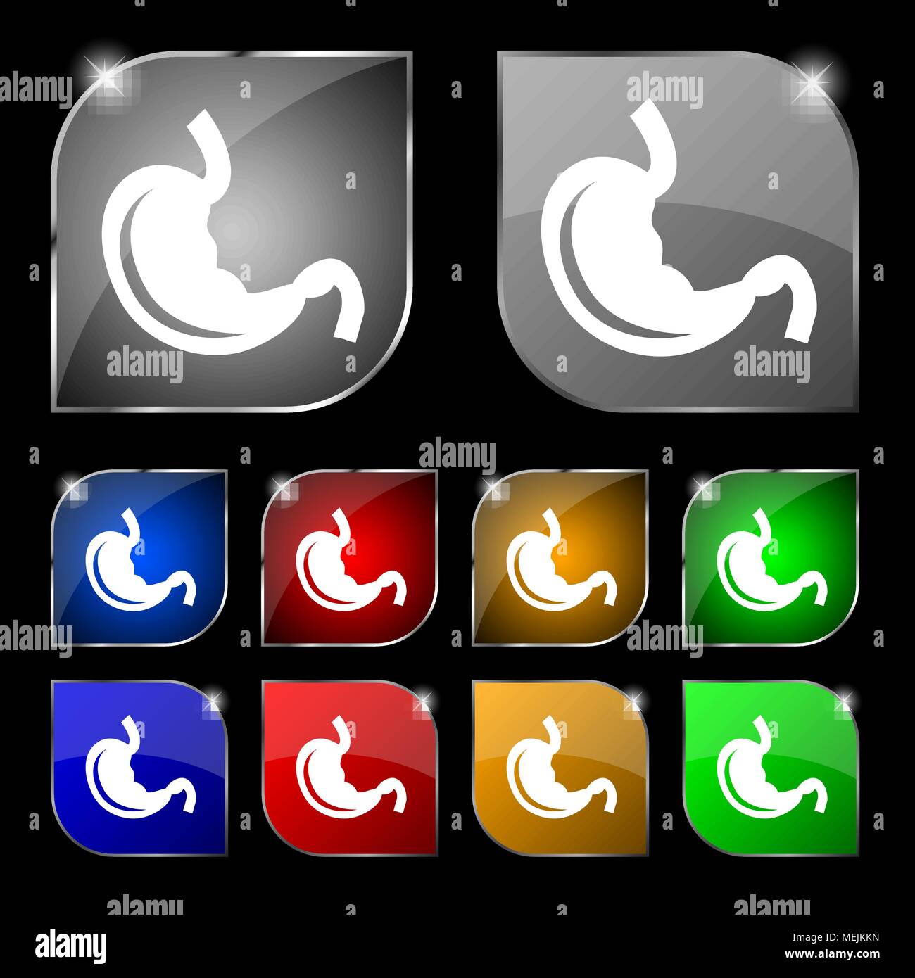 Stomach icon sign. Set of ten colorful buttons with glare. Vector ...