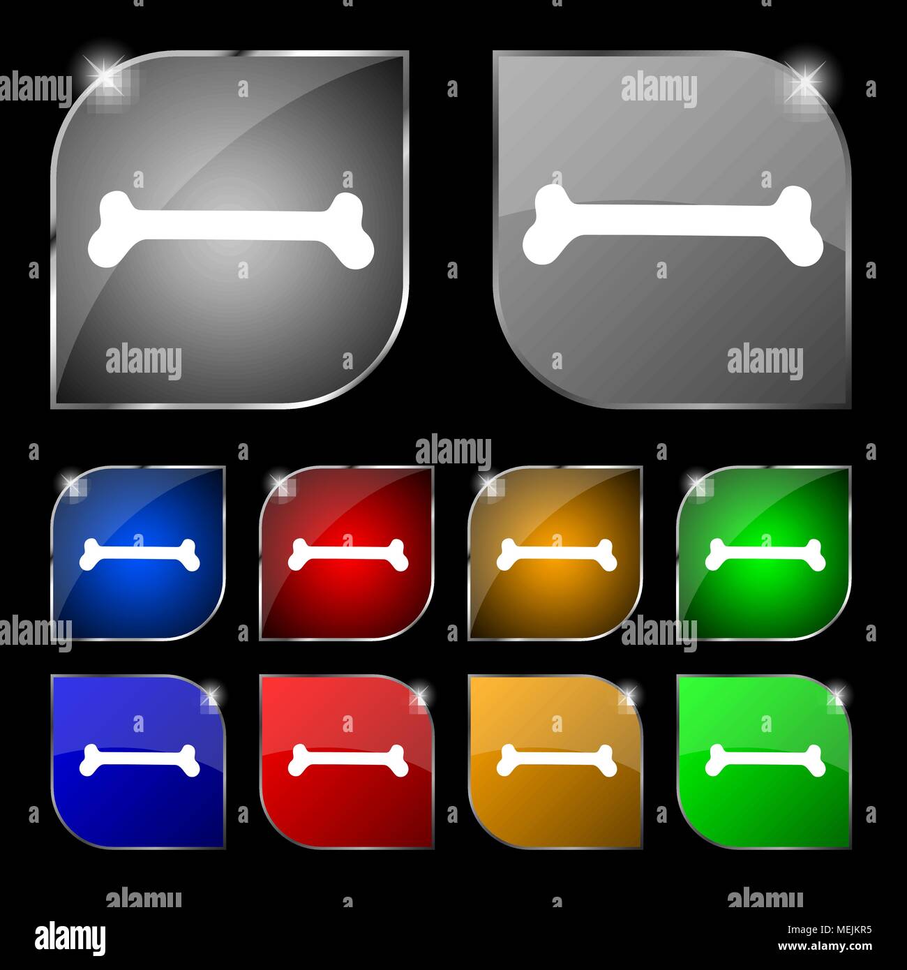 Dog bone icon sign. Set of ten colorful buttons with glare. Vector ...