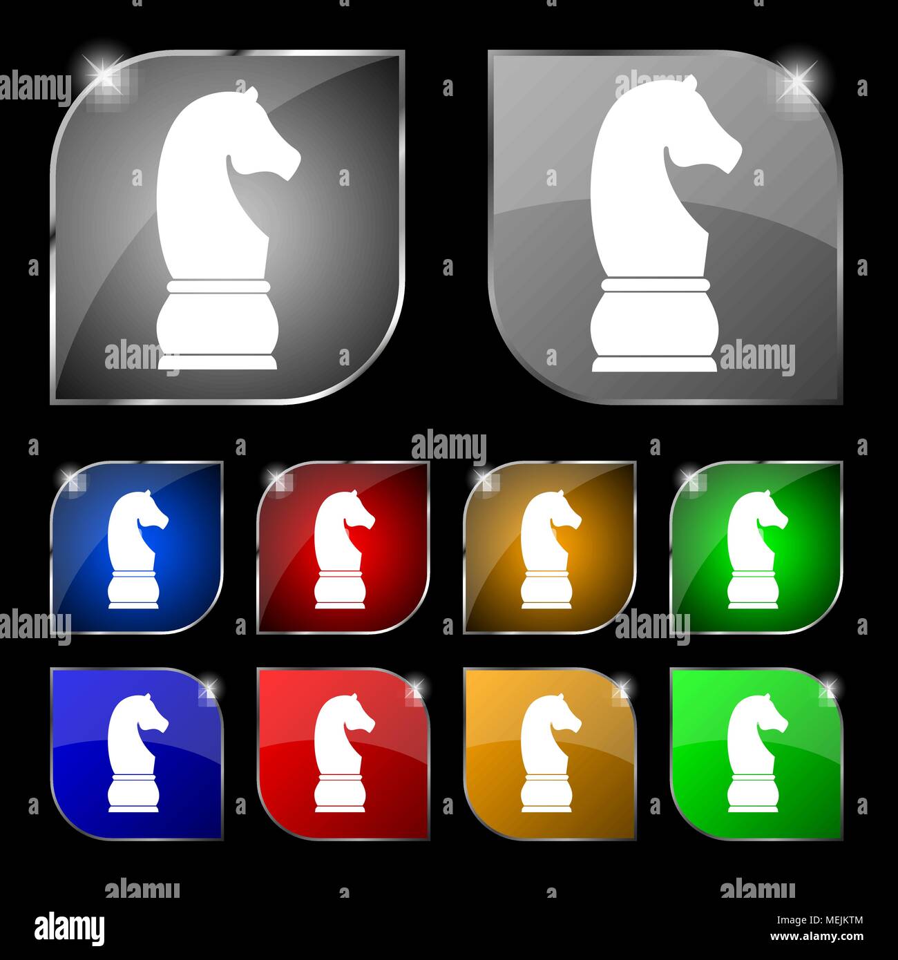 Chess knight icon sign. Set of ten colorful buttons with glare. Vector ...