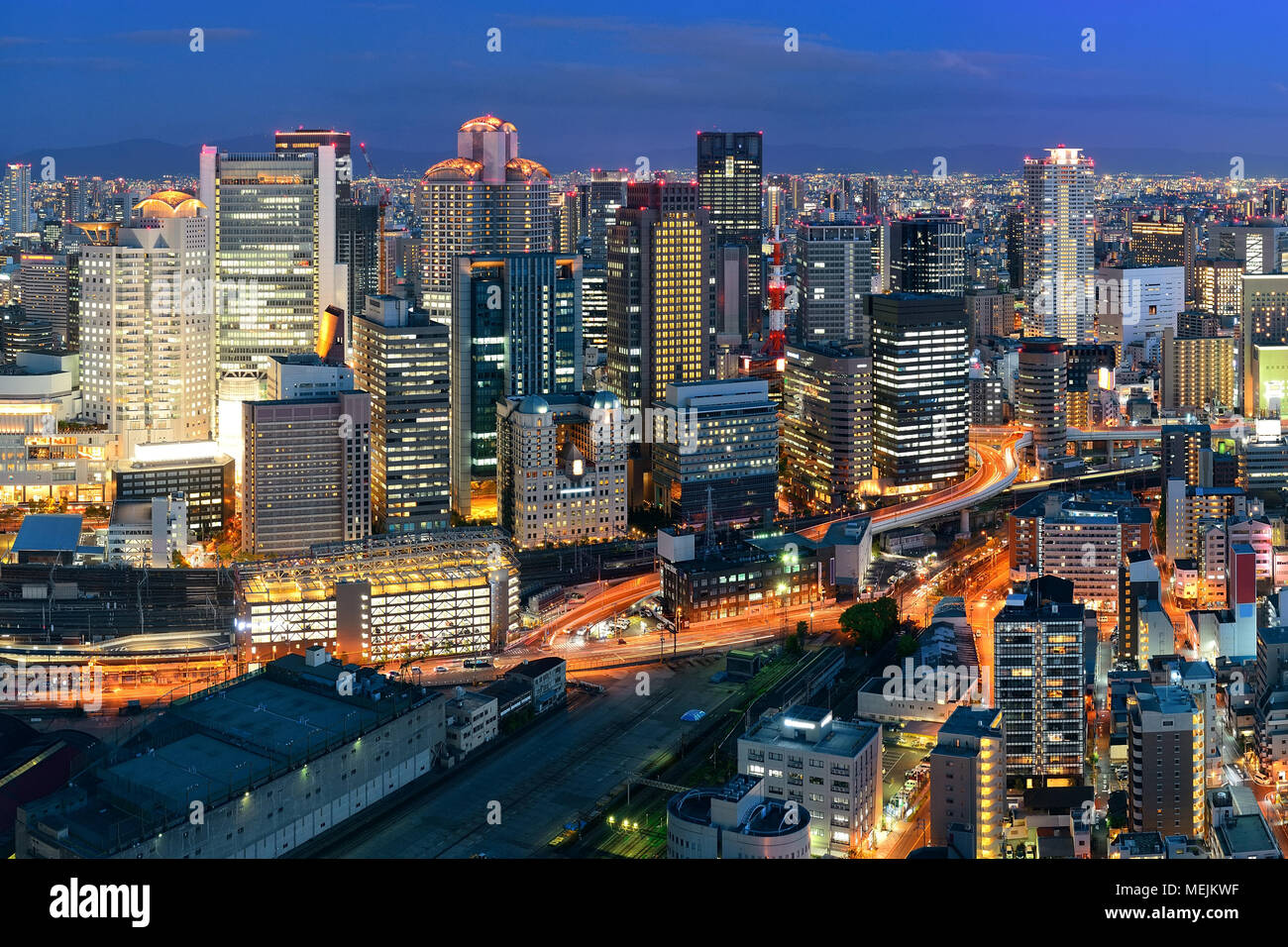 Osaka urban city at night rooftop view. Japan Stock Photo - Alamy