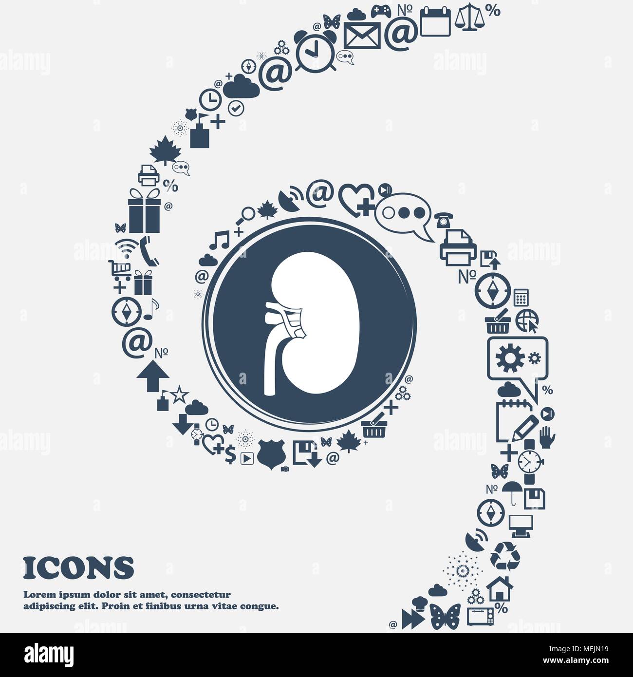 Kidney icon in the center. Around the many beautiful symbols twisted in ...
