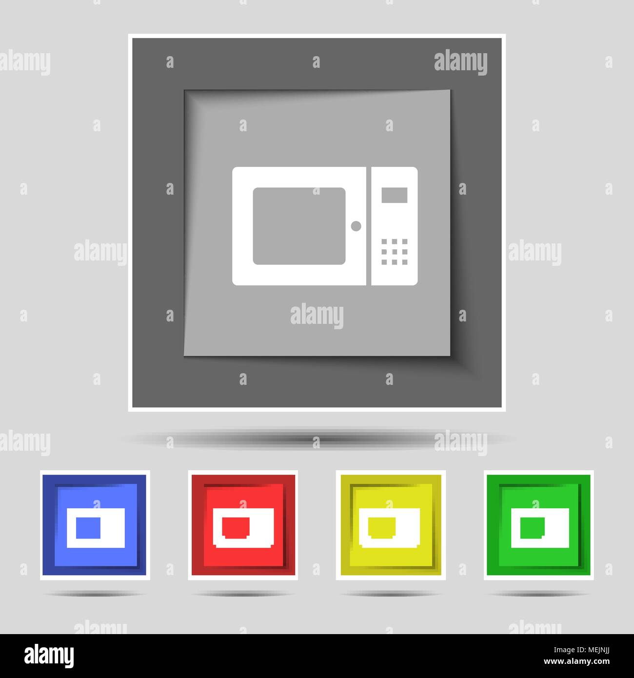 microwave icon sign on original five colored buttons. Vector ...
