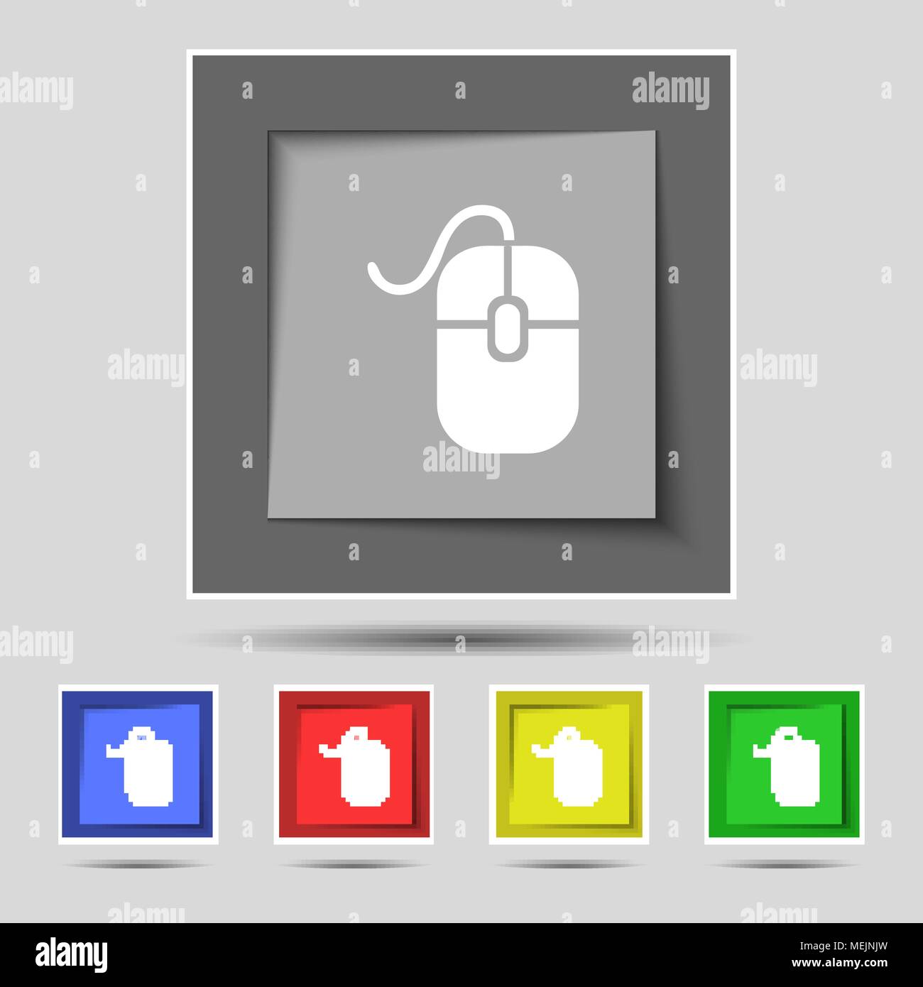 Computer mouse icon sign on original five colored buttons. Vector ...
