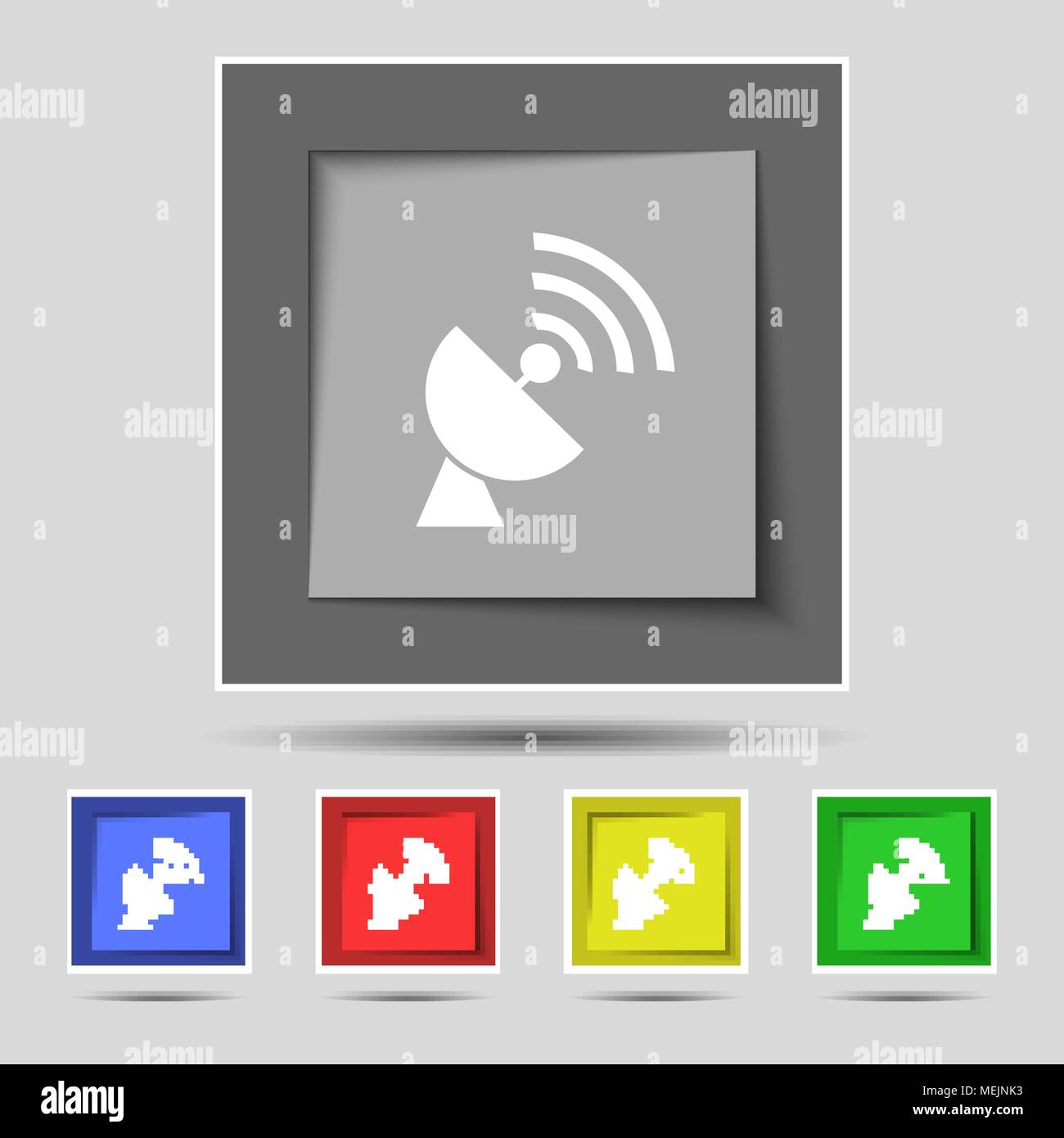 Satellite antenna icon sign on original five colored buttons. Vector ...