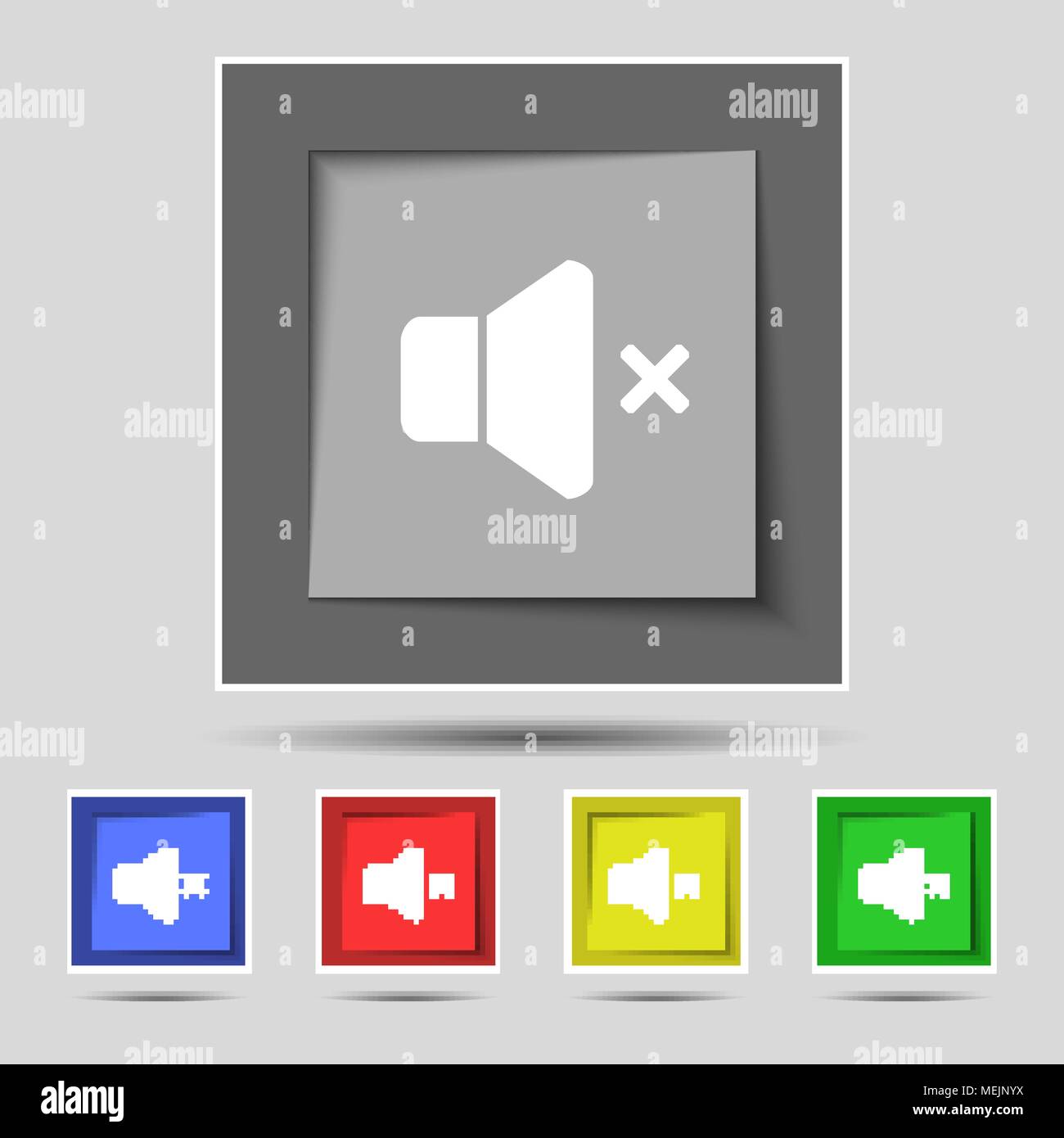 No Volume icon sign on original five colored buttons. Vector ...