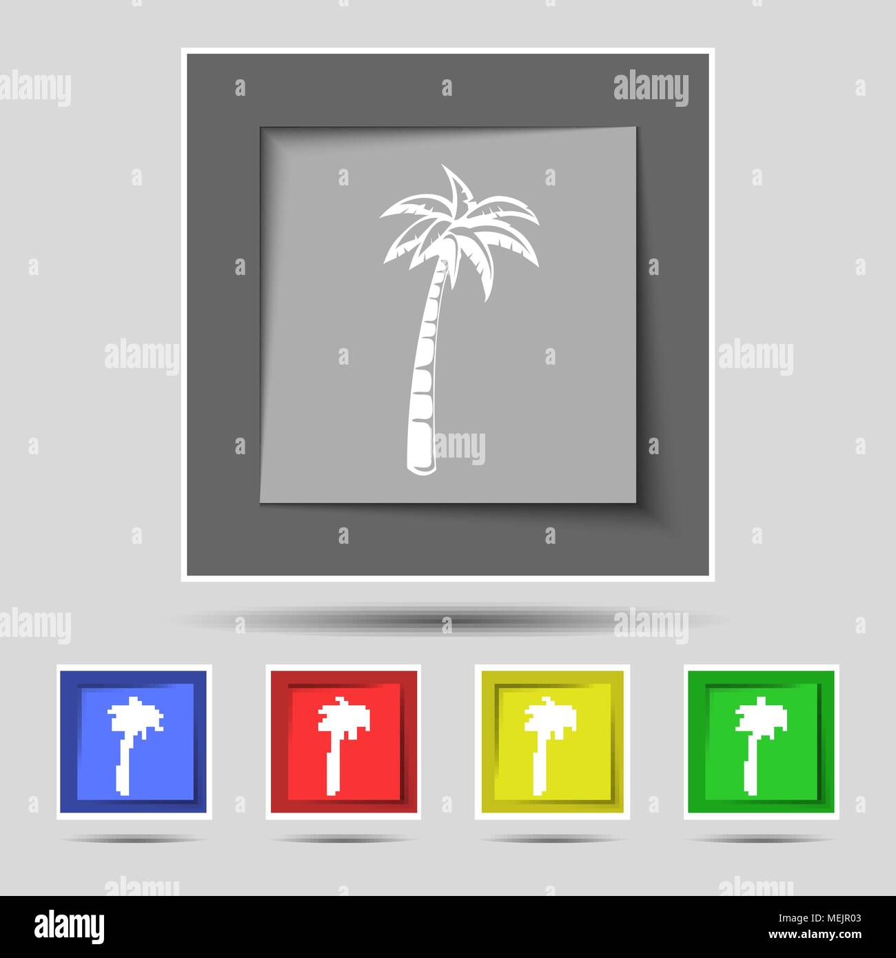 Palm icon sign on original five colored buttons. Vector illustration ...