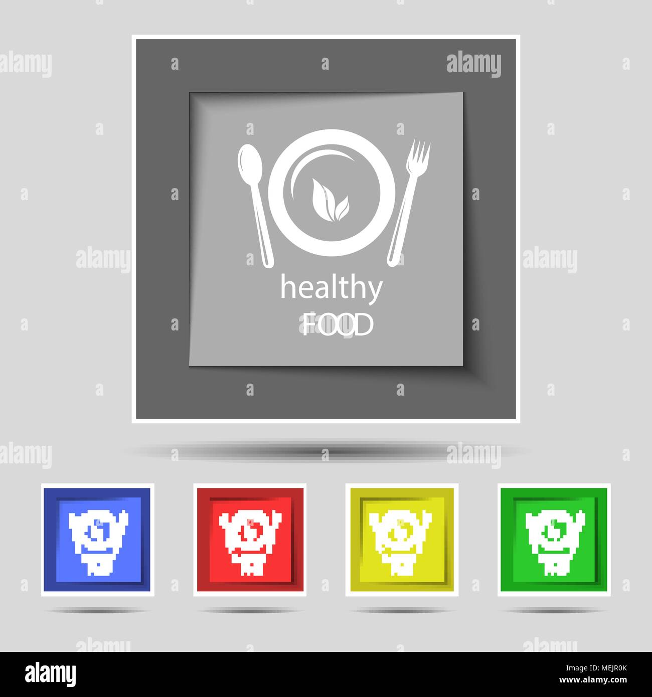 healthy food concept icon sign on original five colored buttons. Vector ...