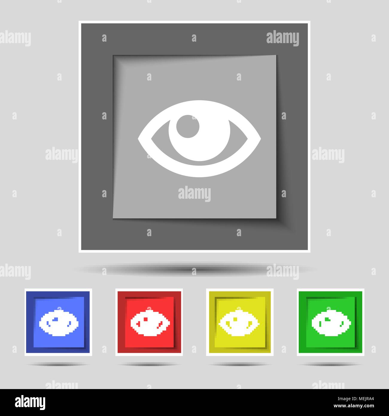 Eye icon sign on original five colored buttons. Vector illustration ...